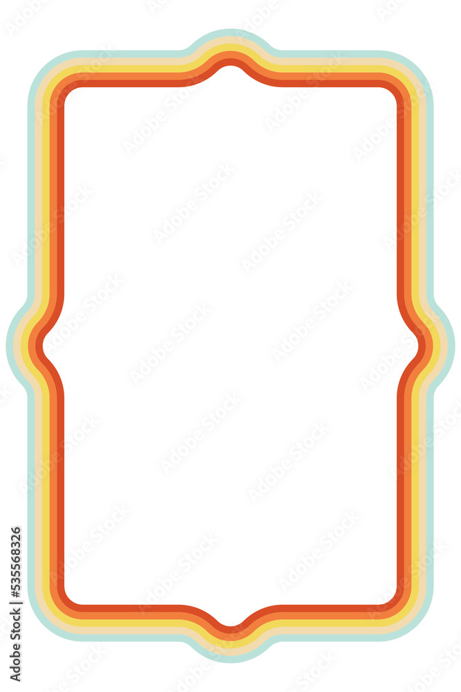 70s style retro colors frame template. Stripes decorative border. Lines background with copy ...