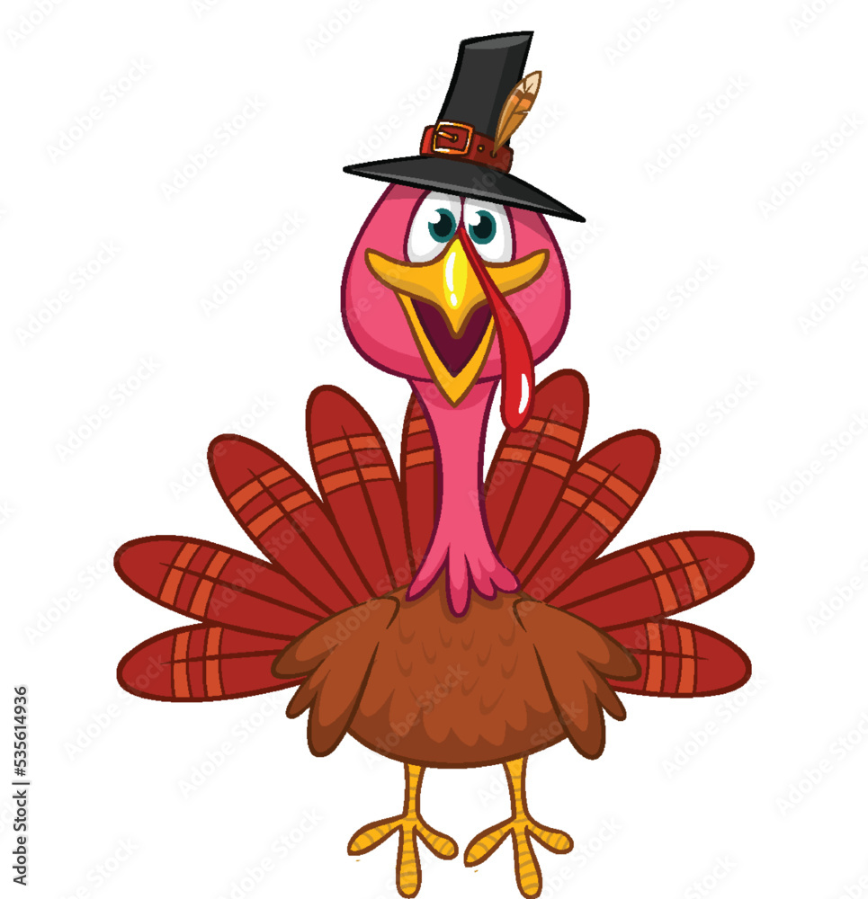 Cartoon happy cute thanksgiving turkey bird. Vector illustration ...