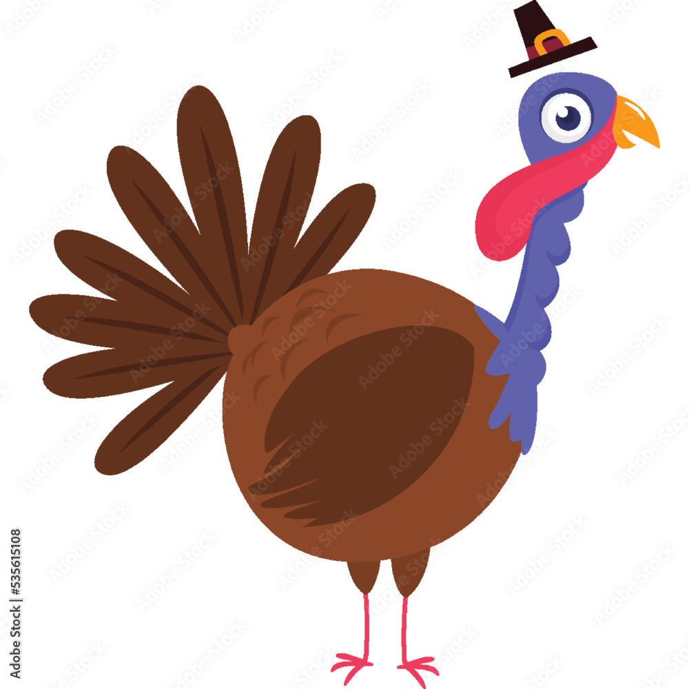 Cartoon happy cute thanksgiving turkey bird. Vector illustration ...