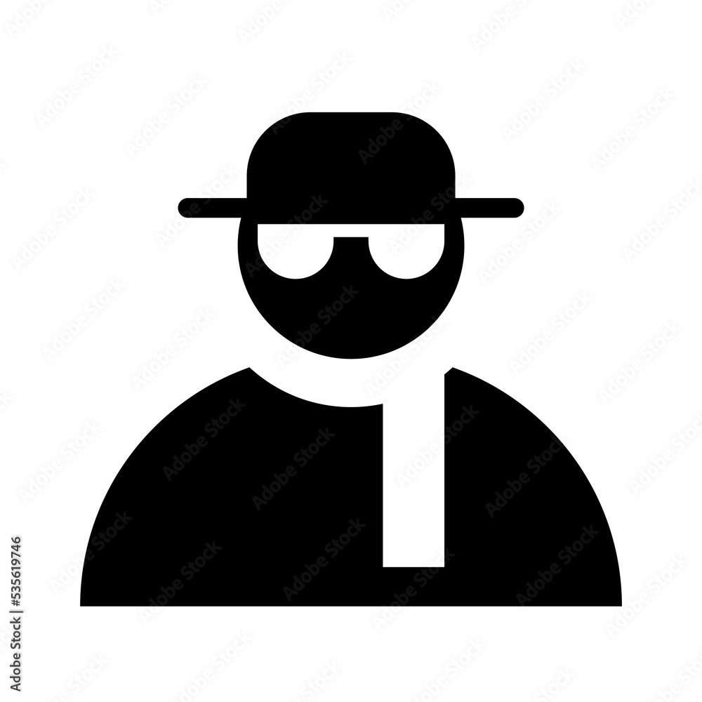 simple black and white incognito user in a hat and glasses icon ...