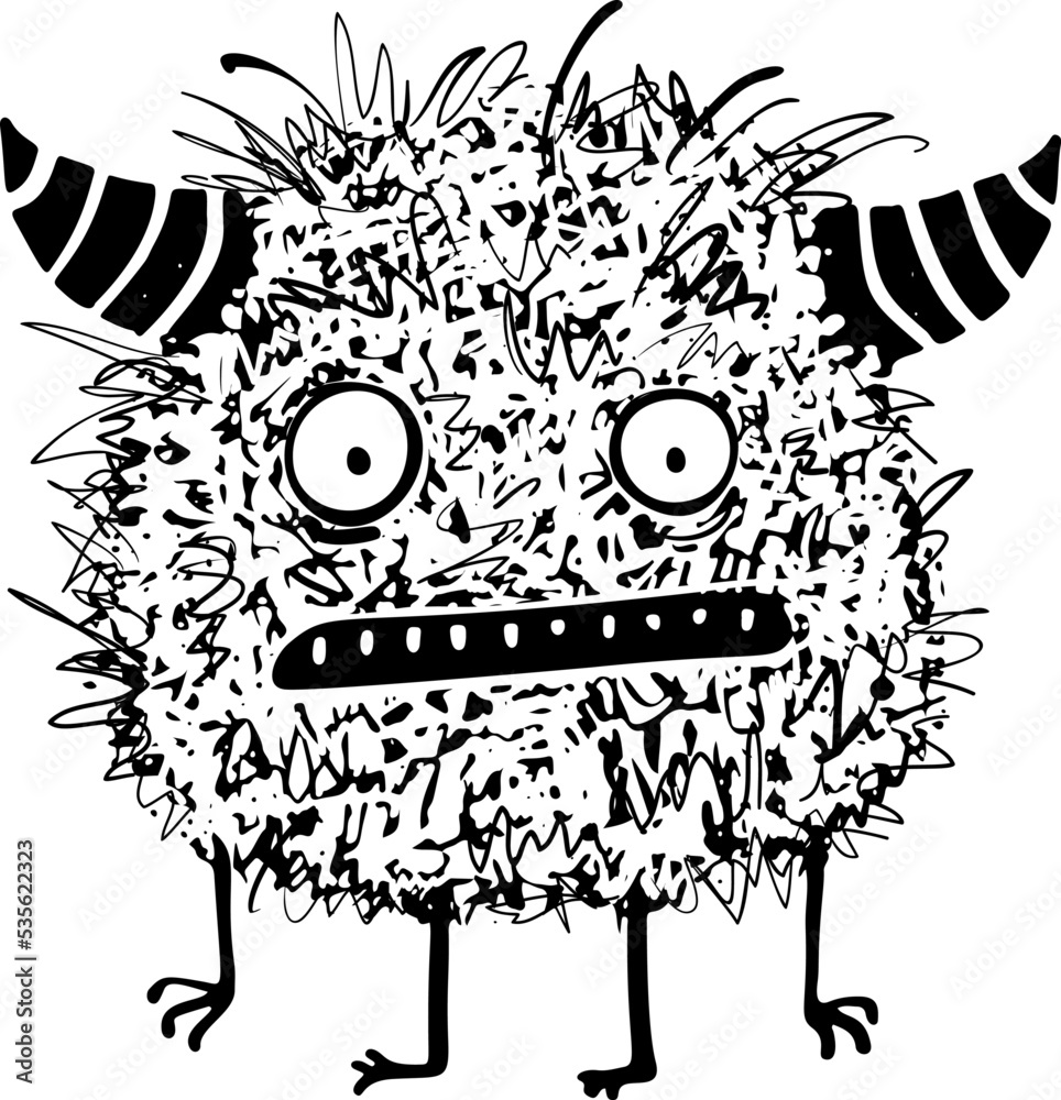 Funny fluffy monster for kids, angry adorable character design. Hand ...