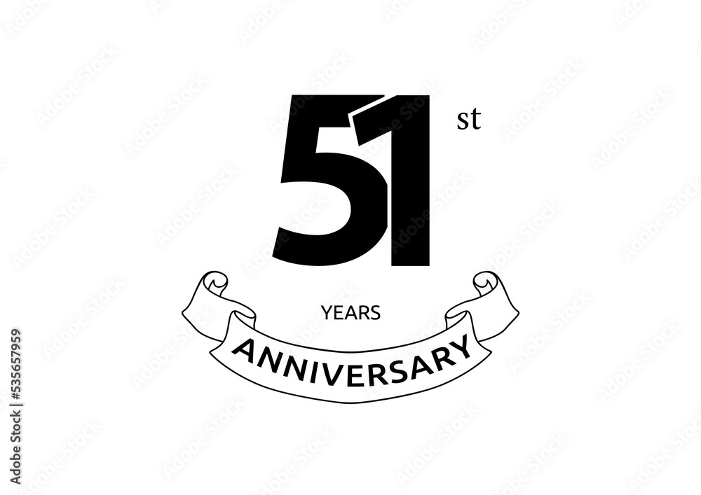 Vector illustration of 51 years anniversary logo with black color on ...