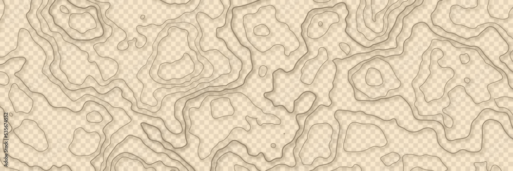 Contour Terrain Mountains Vector. Brown Color Contour Line Map Isolated ...