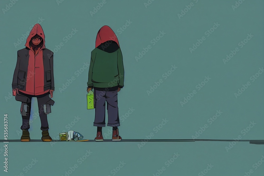 Poverty and homelessness digital illustration, computer-generated to ...