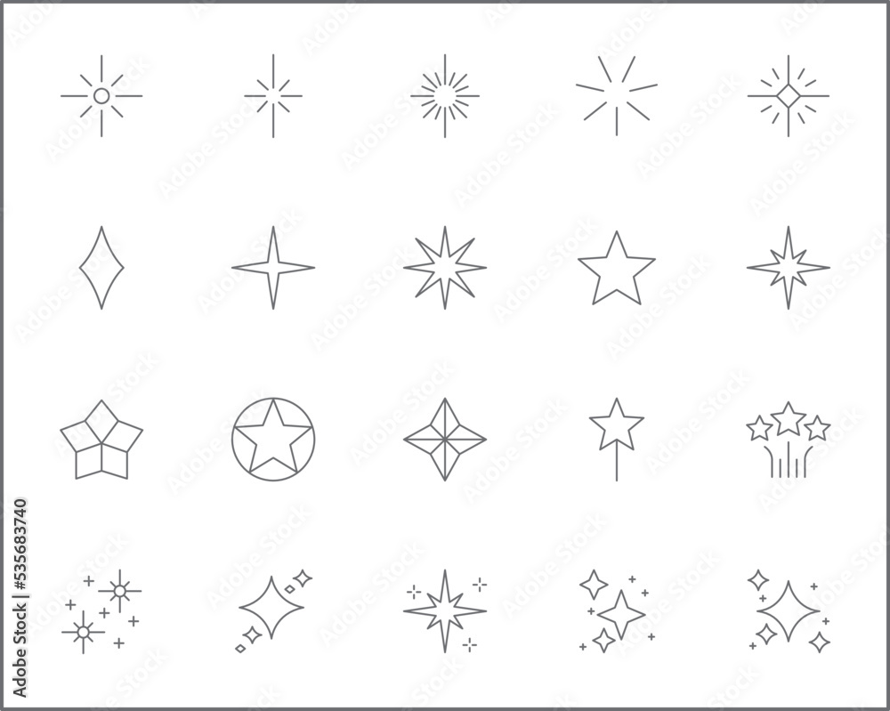 Simple Set of sparkle Related Vector Line Icons. Vector collection of star and glittering ...