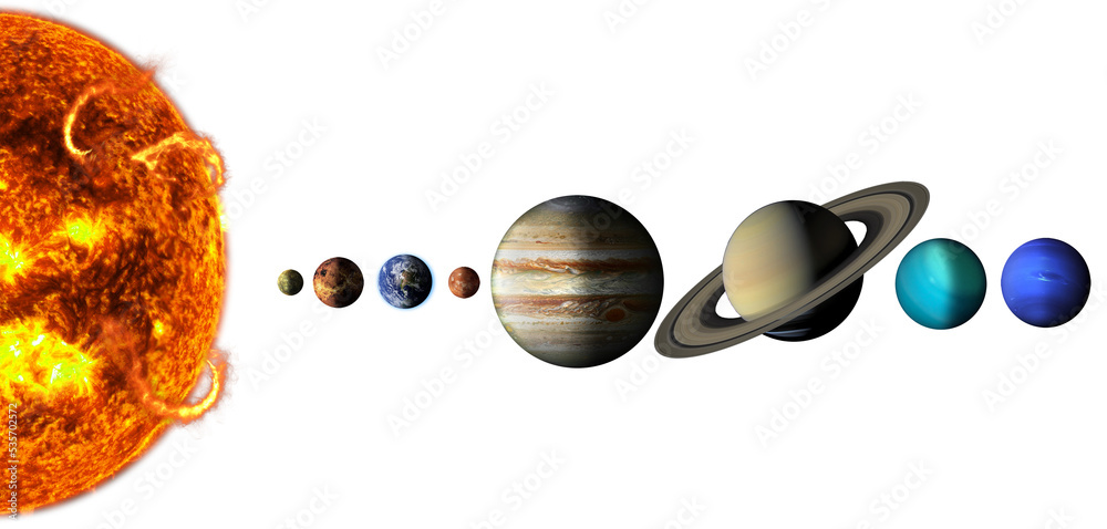 Sun and the planets of our Solar system isolated. Image elements ...