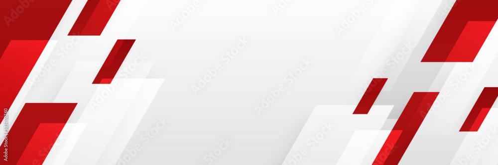 Red and white abstract banner background. Modern abstract white and red background with 3D ...