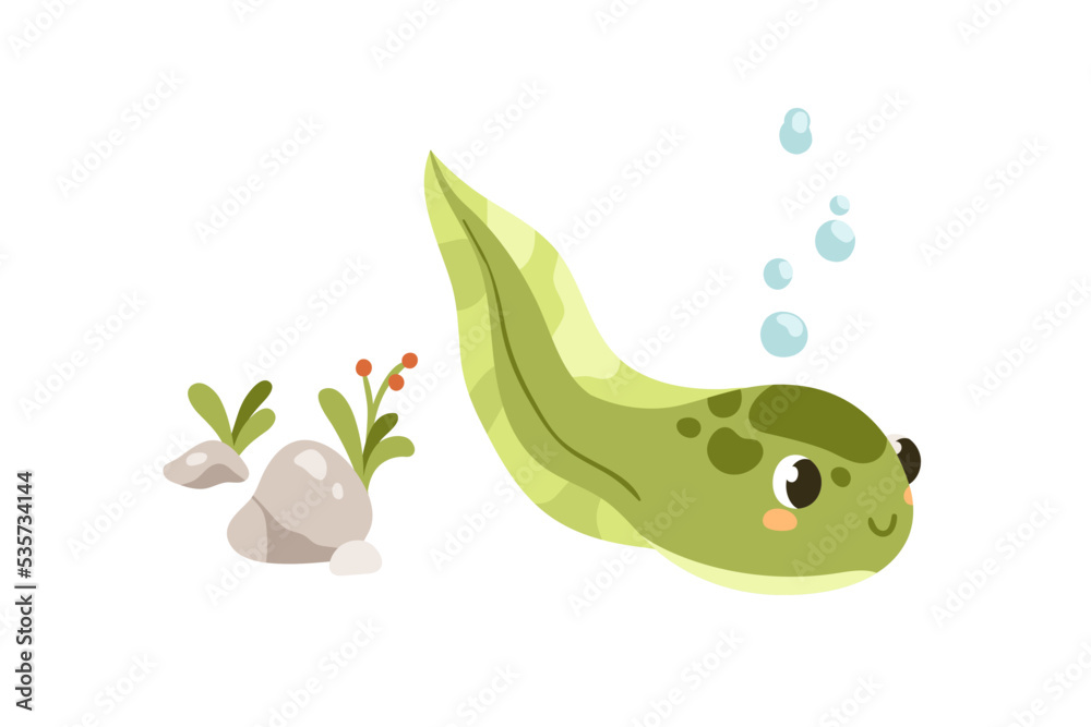Cute tadpole swimming. Little larval froggy floating. Baby frog, small ...
