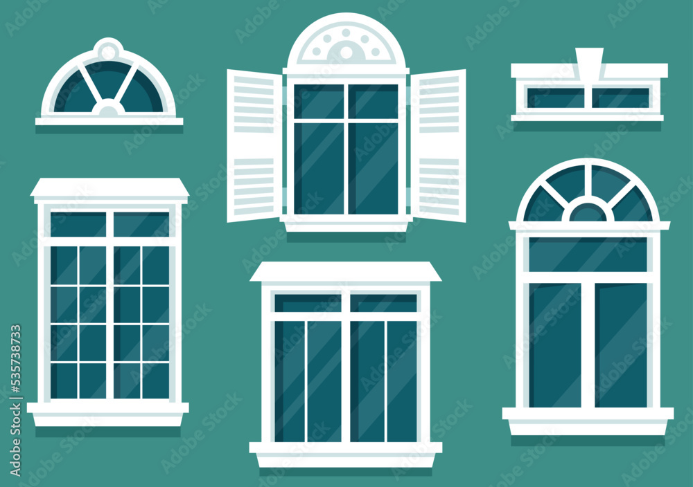 House Architecture with Set of Doors and Windows Various Shapes, Colors ...