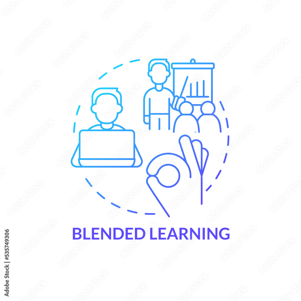 Blended learning blue gradient concept icon. How to organize corporate training abstract idea ...