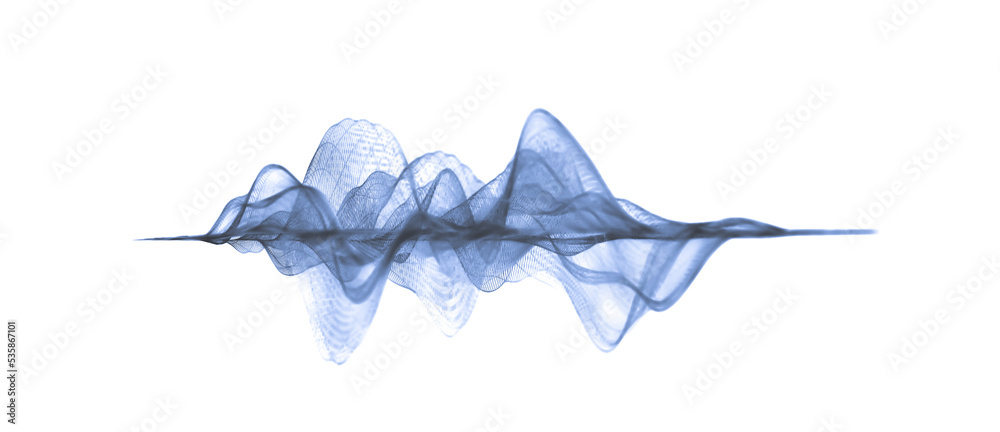 Abstract blue wireframe sound waves, visualization of frequency signals ...