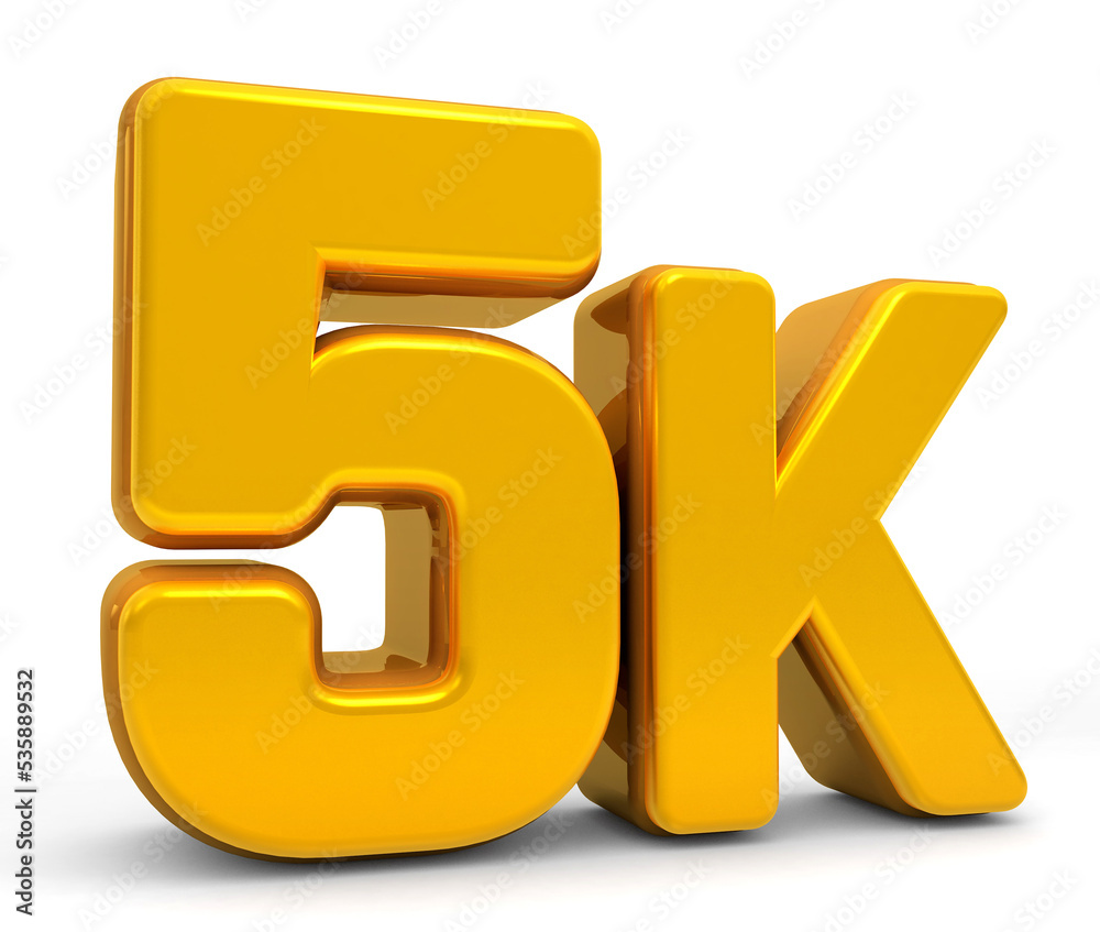 Golden 5K isolated on white background. 5k 3d. Thank you for 5k ...