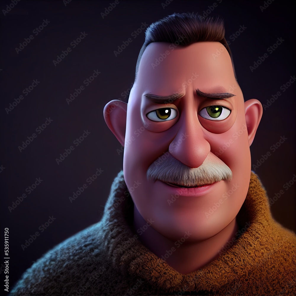 Stock-Illustration „Middle age school janitor portrait. Animated movie ...