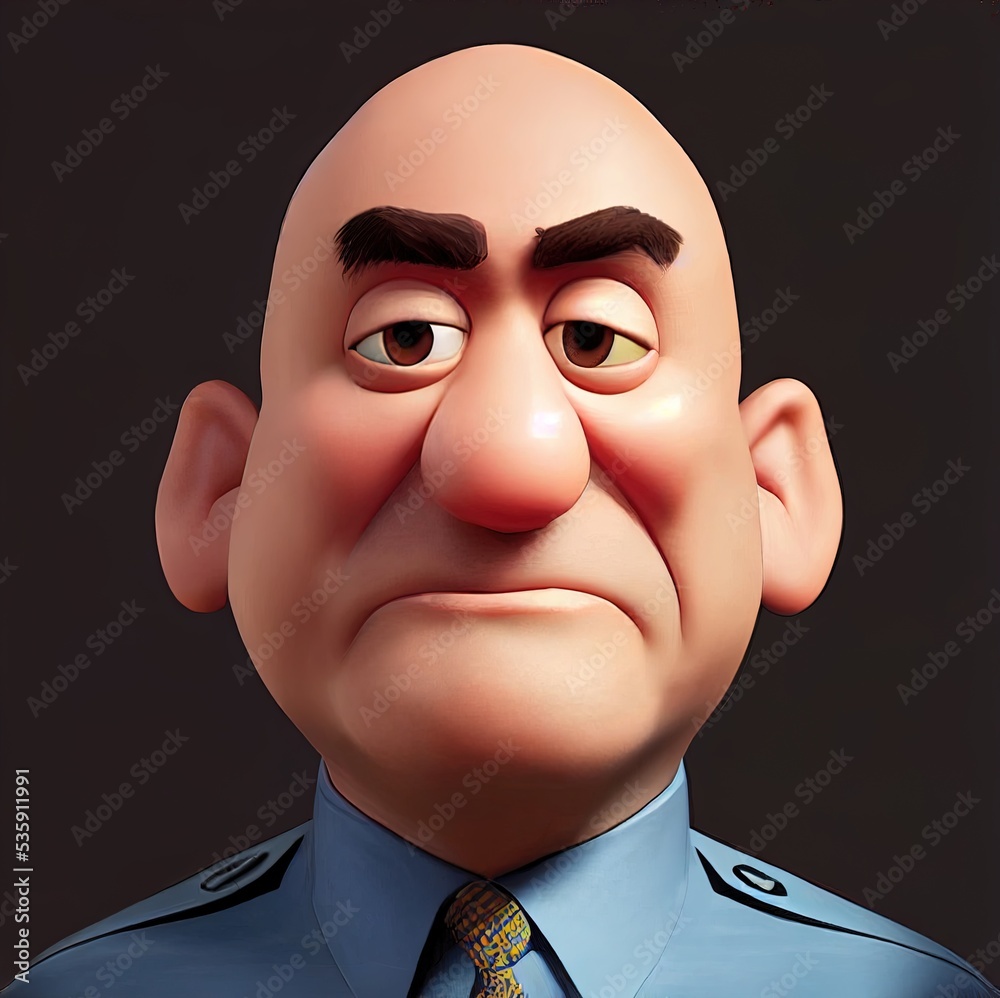 Stock-Illustration „Middle age bald police officer portrait. Animated ...