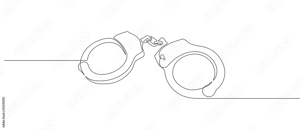 Handcuffs in one continuous line drawing. Symbol of police justice and ...