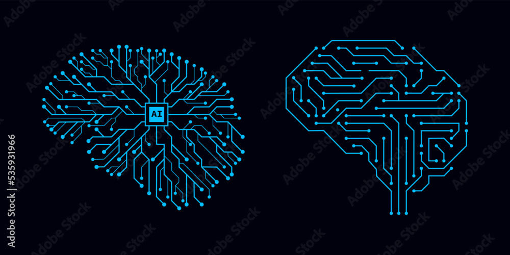 brain in style of Printed circuit board outline illustration ...