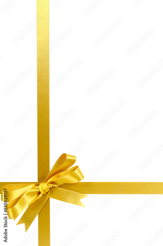 Gold bow gift ribbon border vertical isolated transparent background ...