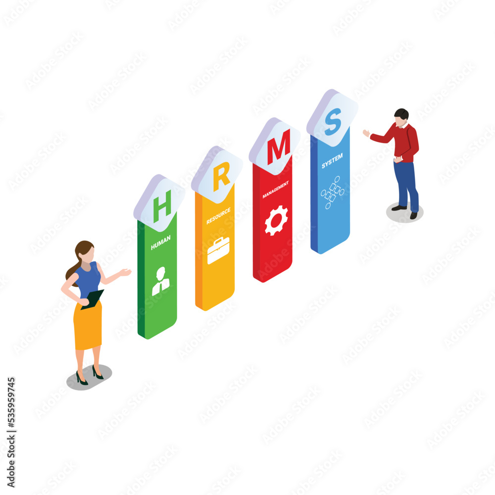 HRMS - Human Resource Management System acronym 3d isometric vector ...