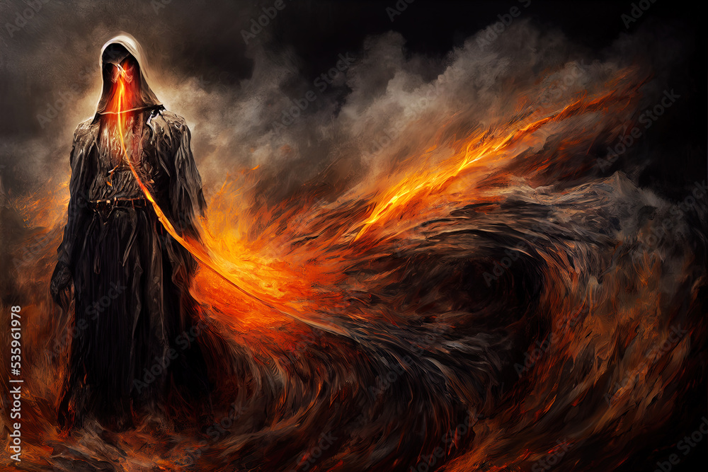 Stock-Illustration „The Fire demon is gaining power. Realistic digital ...