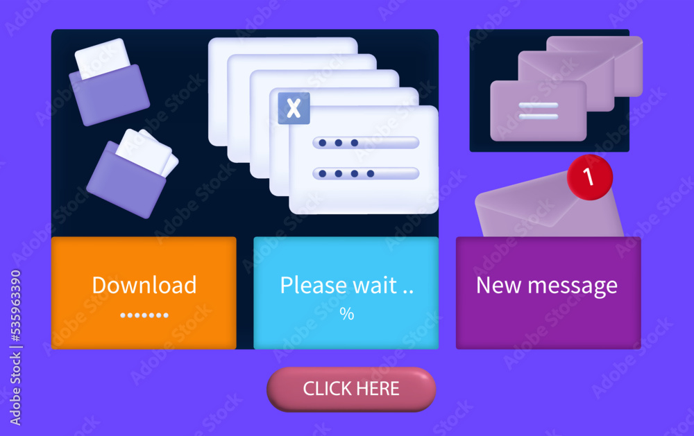 Vetor Pop up windows, user interface, working browser with error ...