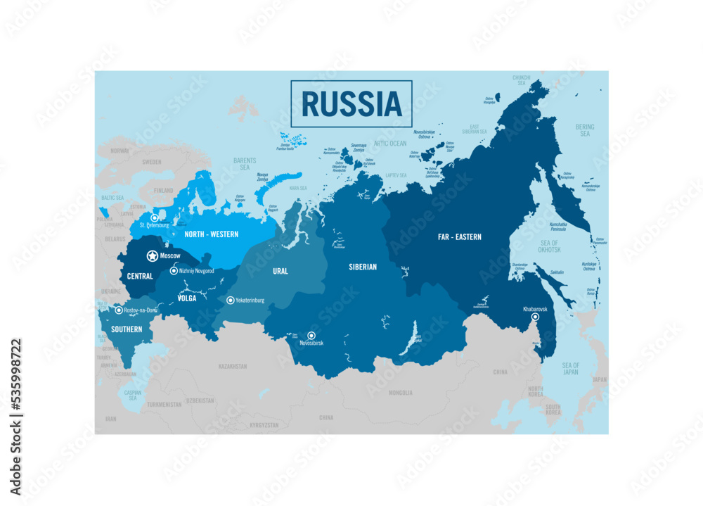 Russia country political map. Detailed vector illustration with ...