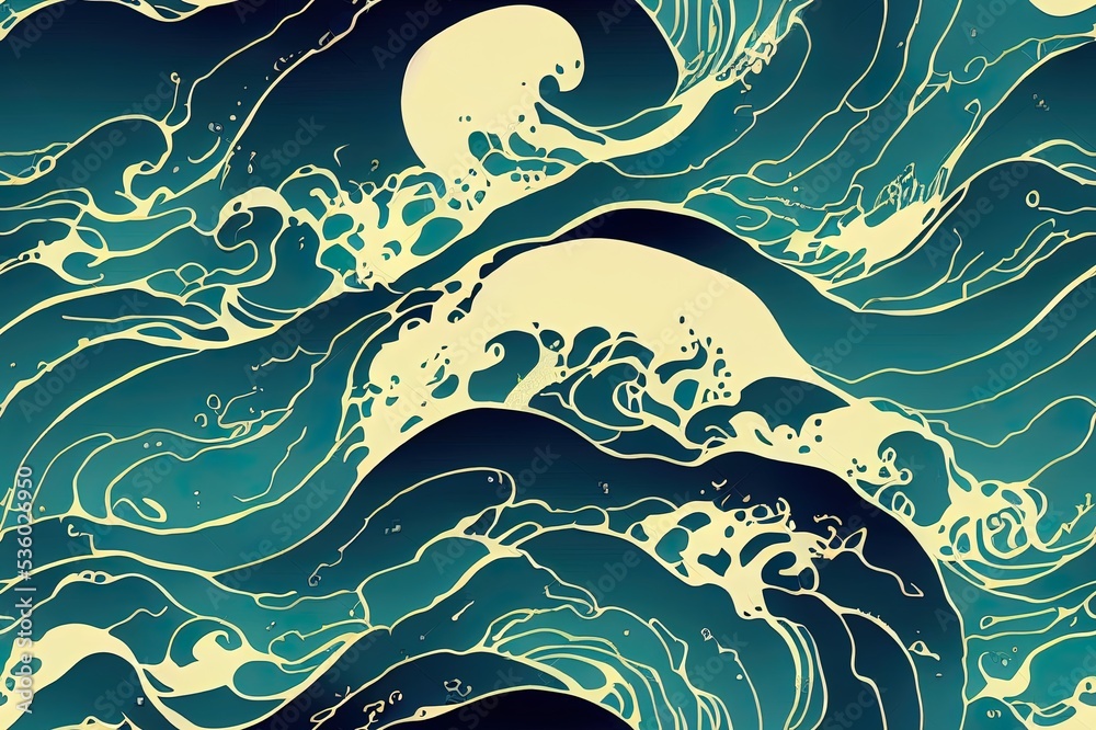 Japanese wave pattern with abstract art background . Water surface and ocean elements template ...
