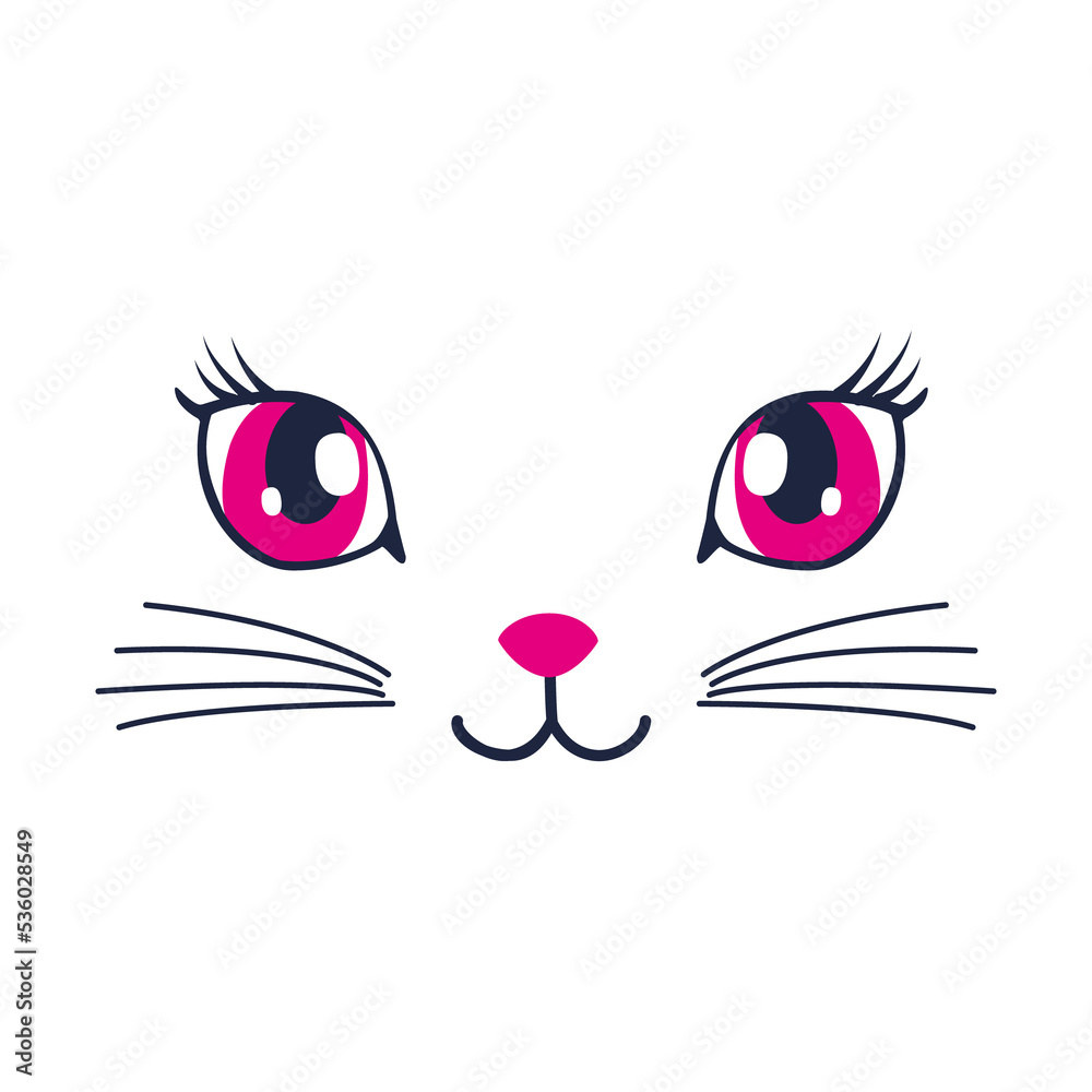 Cute cat face illustration isolated on png Transparent background Stock ...