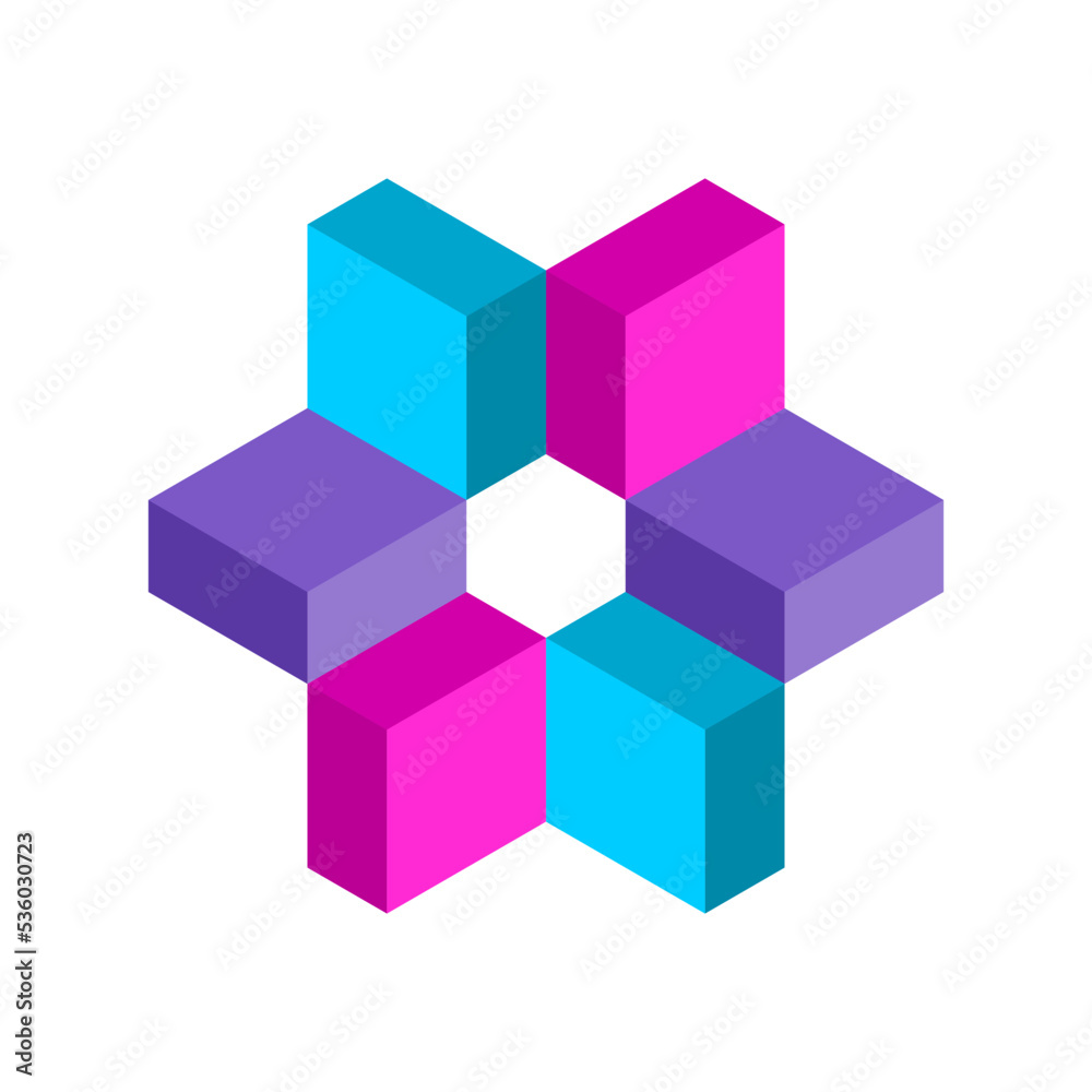 Abstract colorful star object made of block shapes. 3d geometric shapes ...
