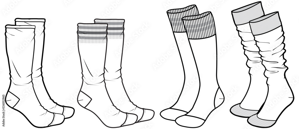 socks flat sketch vector illustration technical drawing template. Stock ...