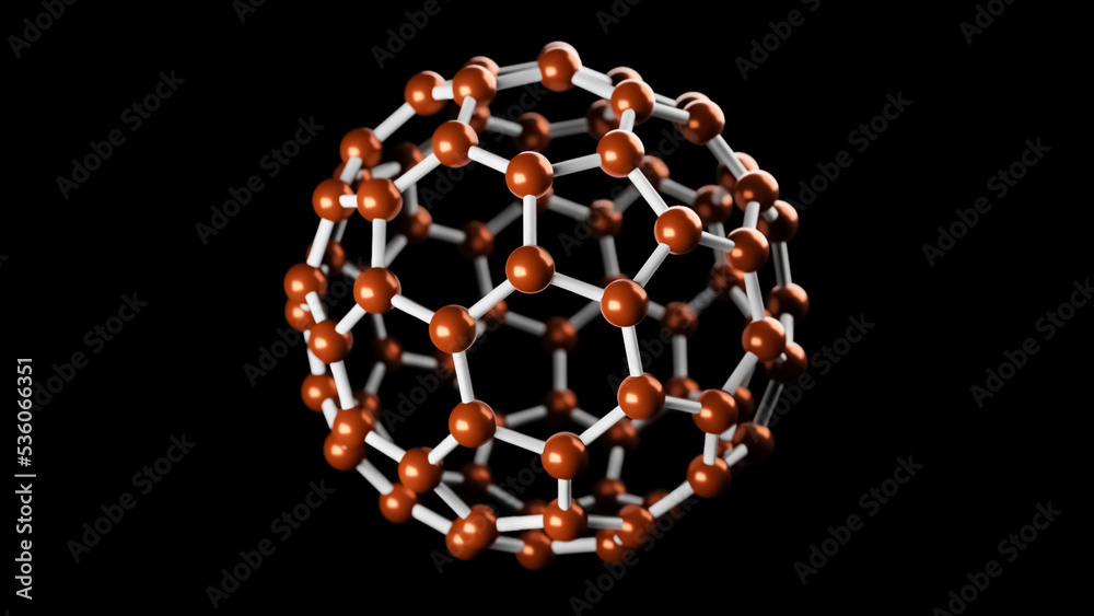 Model of Fullerene Molecule, allotrope of carbon atoms, round sphere ...