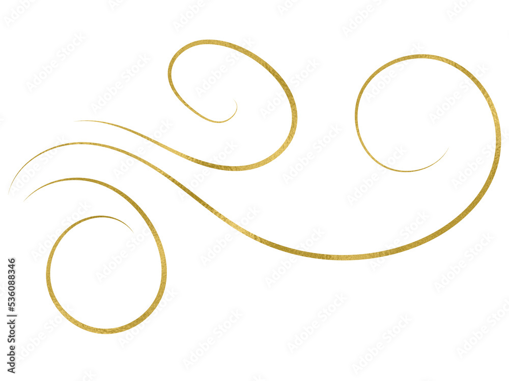 Golden ornament, floral swirl. Gold wavy lines. Isolated png ...