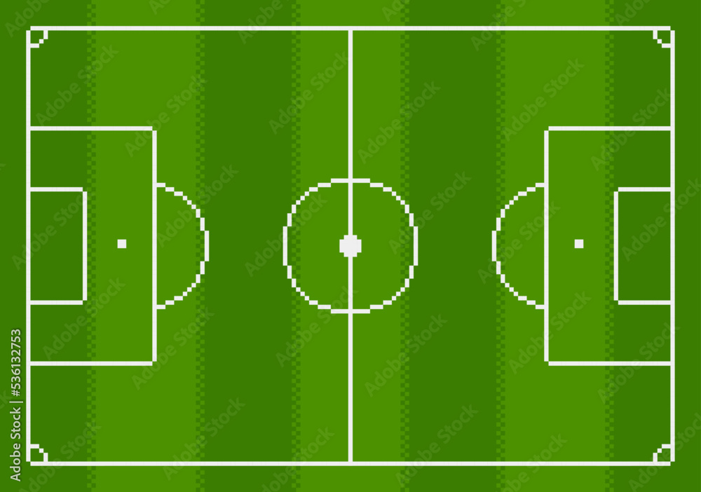 Pixel Art Football Field Soccer playground green vintage game. Top View ...