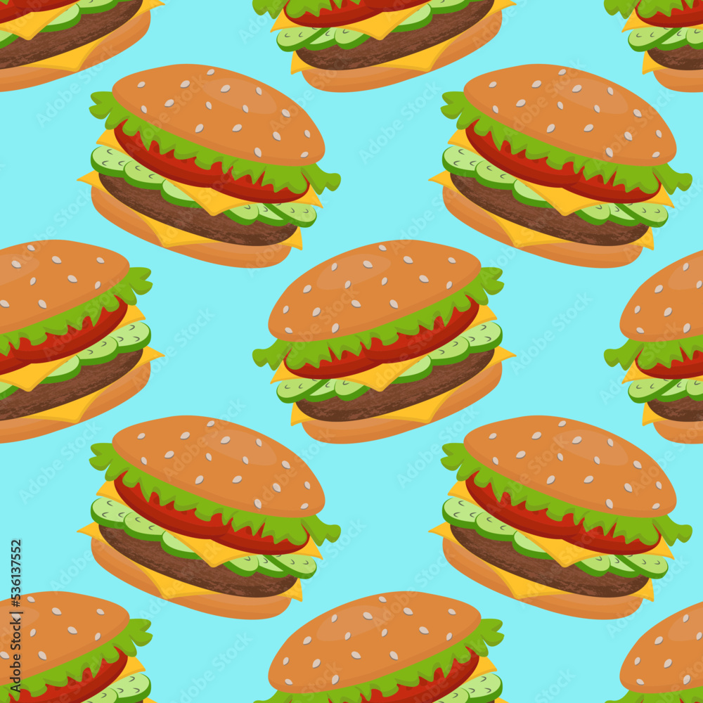 Vector seamless pattern with a hamburger. It can be used for textiles ...