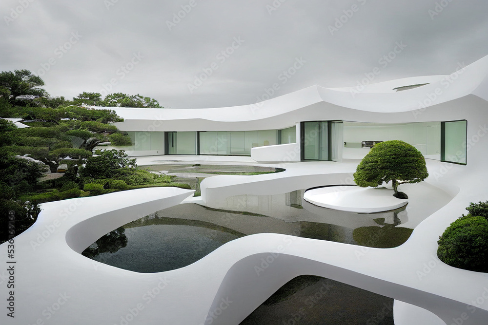 Concept art illustration of futuristic mansion house villa 素材庫插圖 ...