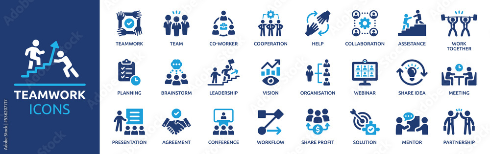 Vector de Stock Teamwork icon set. Business team working together ...