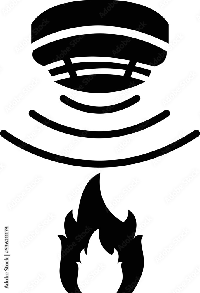Fire flames sensor icon on white background. Smoke alarm system sign ...