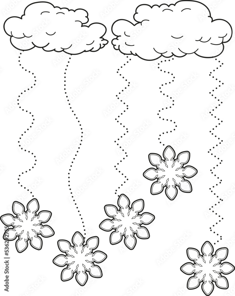 Coloring page outline of cartoon snowflakes. Educational exercise ...