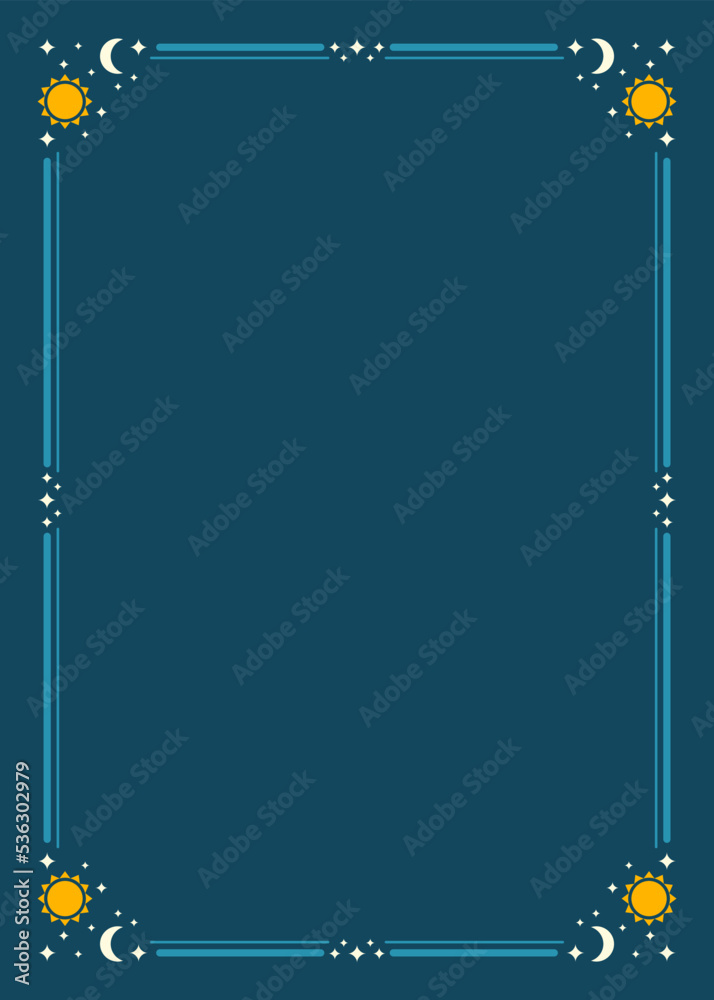 Elegant rectangular frame with sun, moon and stars. Festive design ...