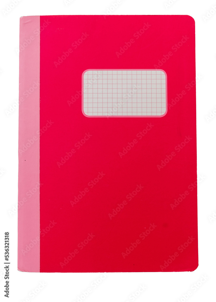 Back to school. Blank label red color notebook isolated transparent ...