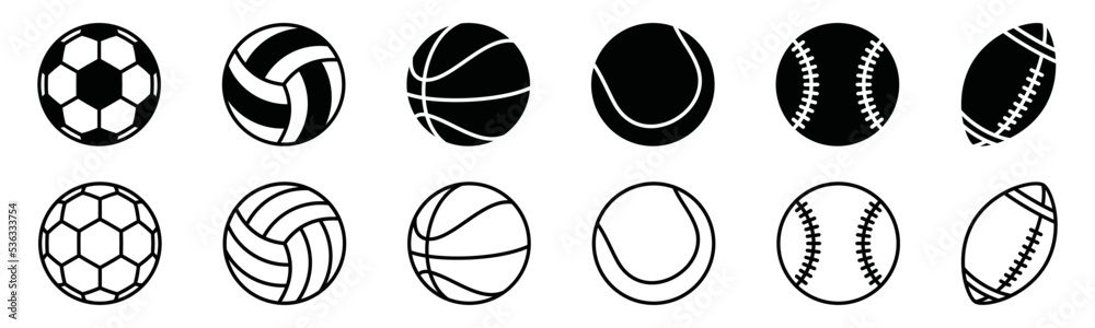 Sport balls icon vector collection. Football, volleyball, basketball ...