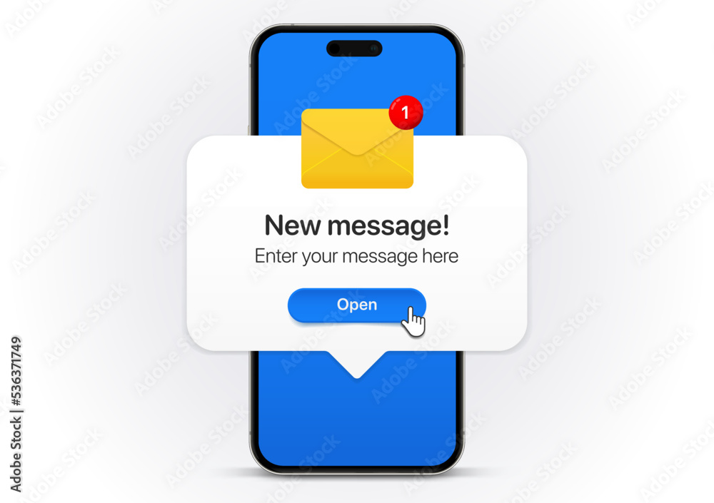 New message notification concept on realistic smartphone mockup. New ...