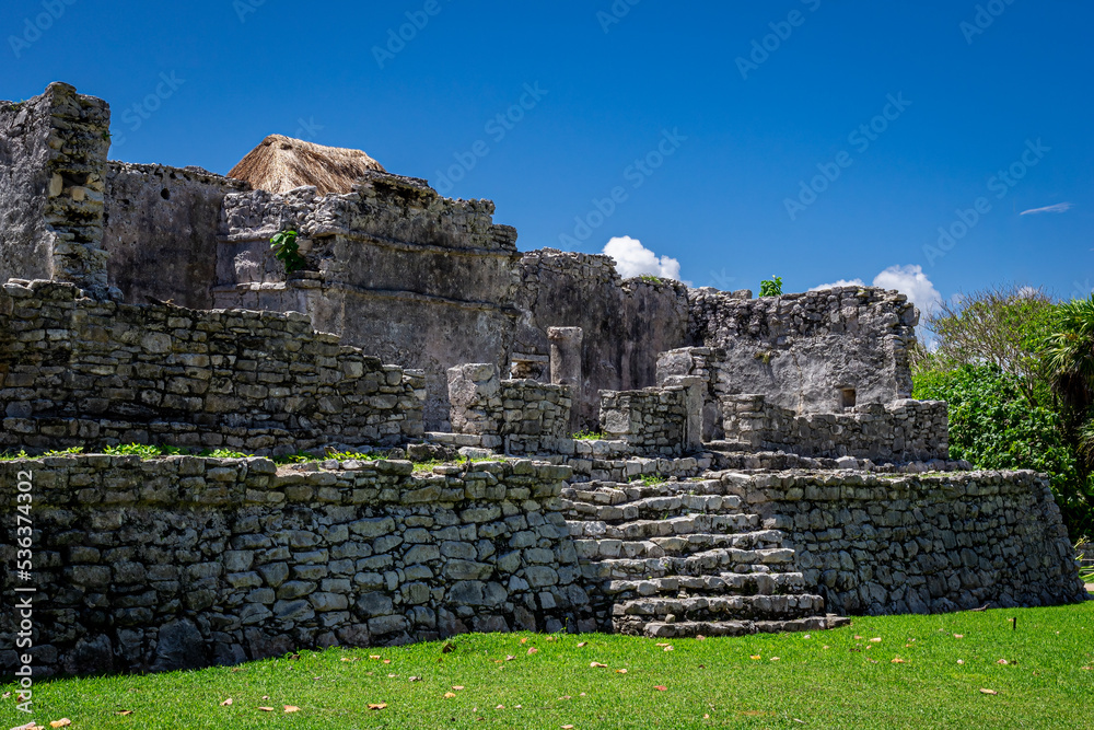 Tulum ruins Mayan site with temple ruins pyramids and artifacts in the ...