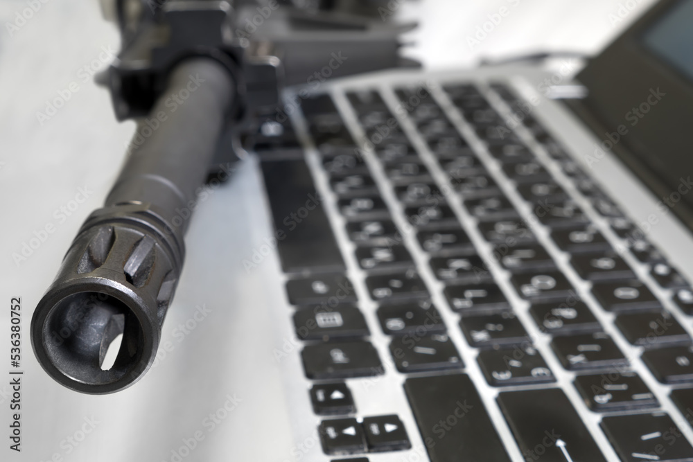 Stock-Foto „Spy. Barrel gun. Espionage. Media war crime investigation ...