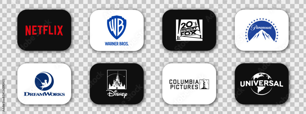 Film studios and streaming services logos. Netflix, Warner Brothers ...