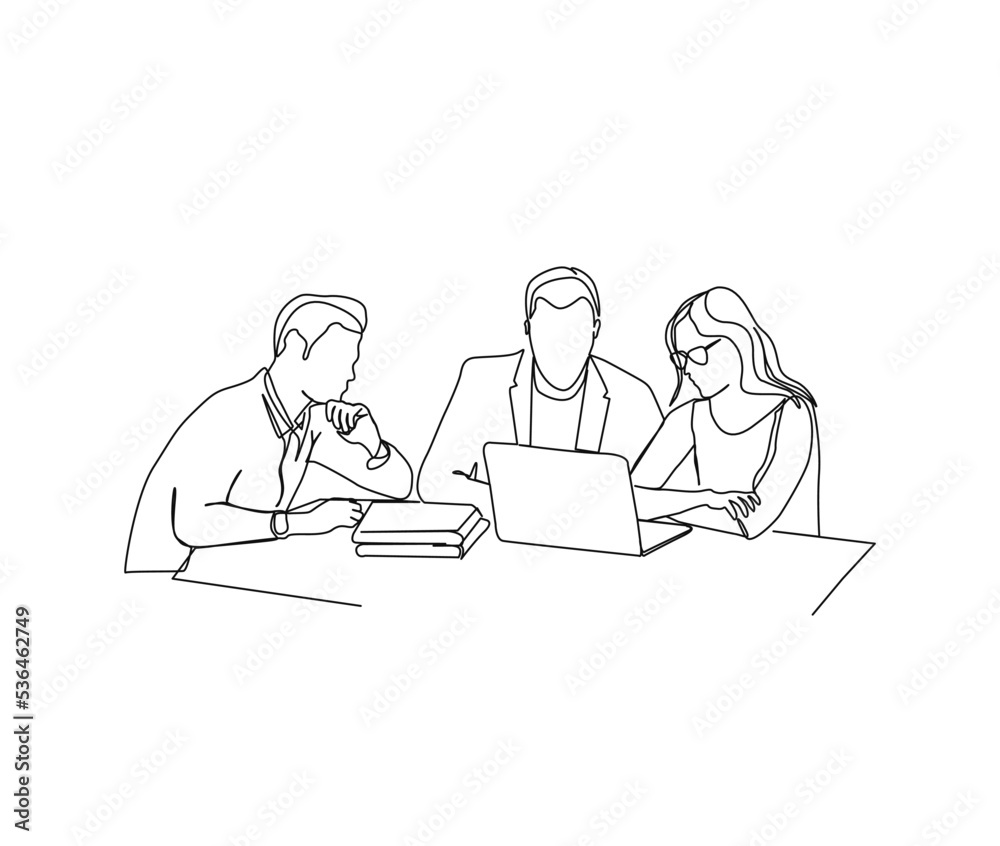 Continuous line art drawing of business man and business woman ...