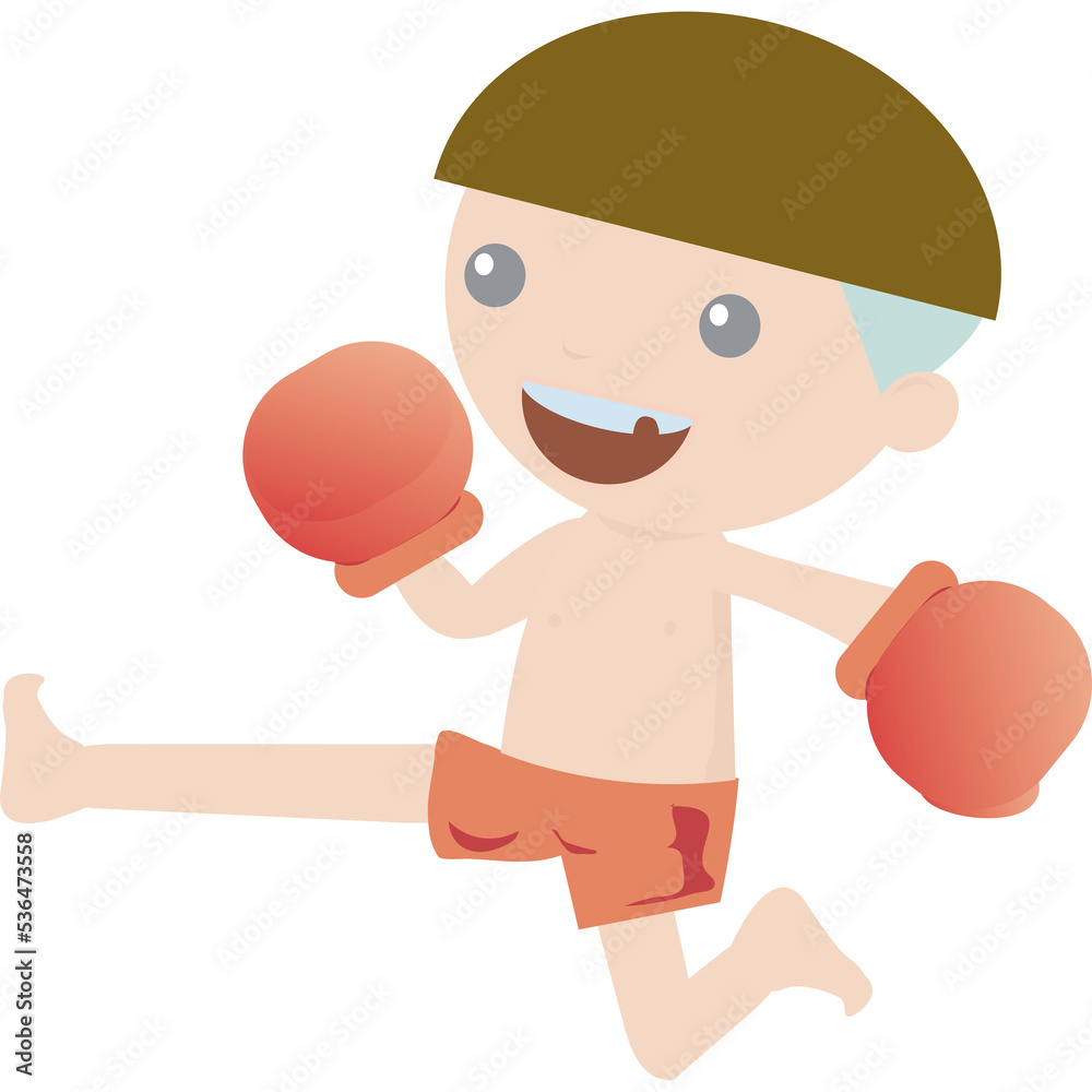 cute cartoon boy boxer, thai boxing, thai boxer illustration character ...