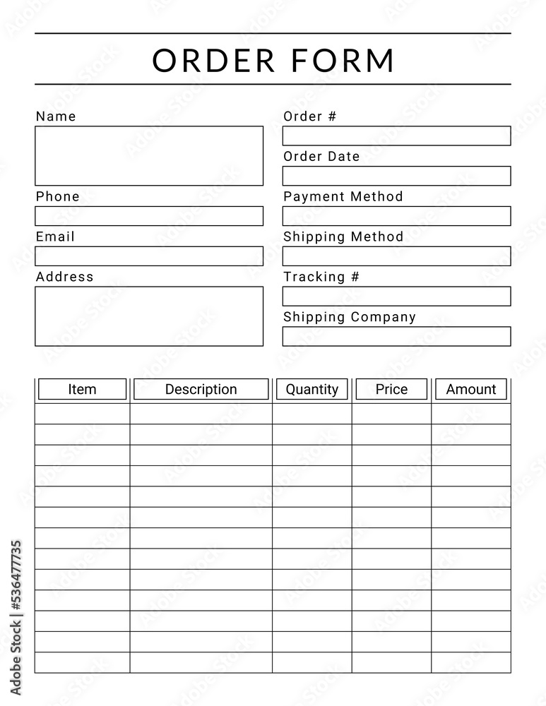 Printable Order Form Template. Minimal & Simple Order Form. Black ... Printable Order Form Template. Minimal & Simple Order Form. Black ...