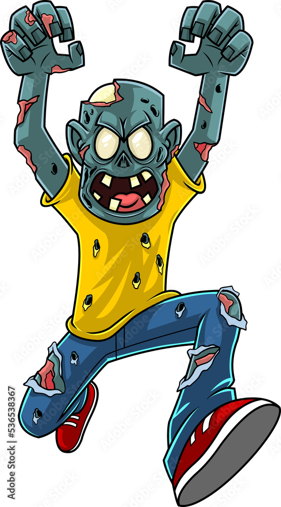 Angry Zombie Cartoon Character Attacking. Hand Drawn Illustration ...