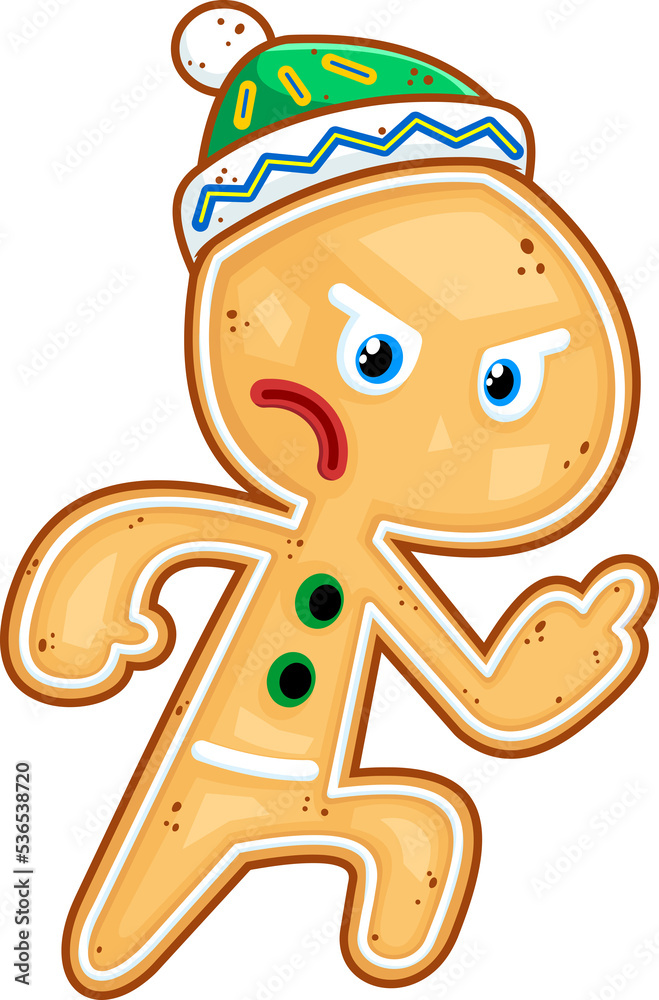 Angry Gingerbread Man Cartoon Character Showing Middle Finger. Hand ...