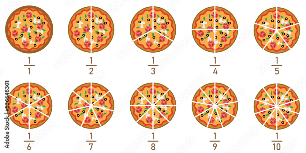 Fraction pizzas. Fraction for kids. Pizza slices. Fraction fun with ...